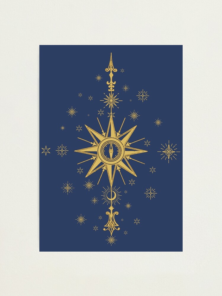 Impression photo « Belle boussole céleste d'or avec des étoiles et des ...