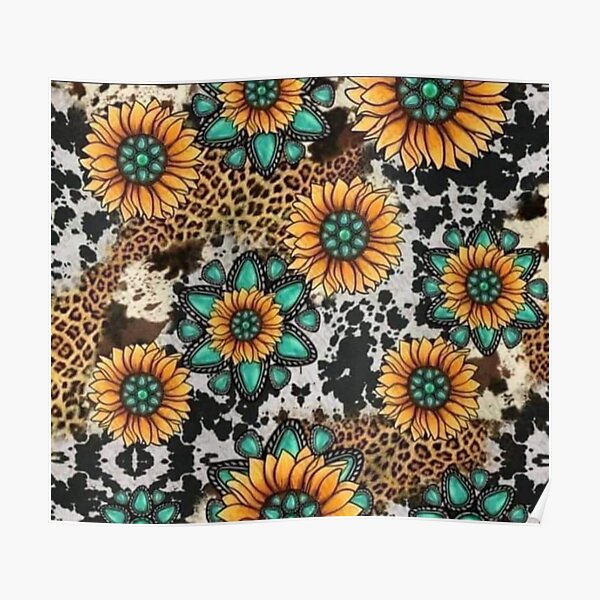 "Sunflower Turquoise Cow Print " Poster for Sale by danaburke86 | Redbubble