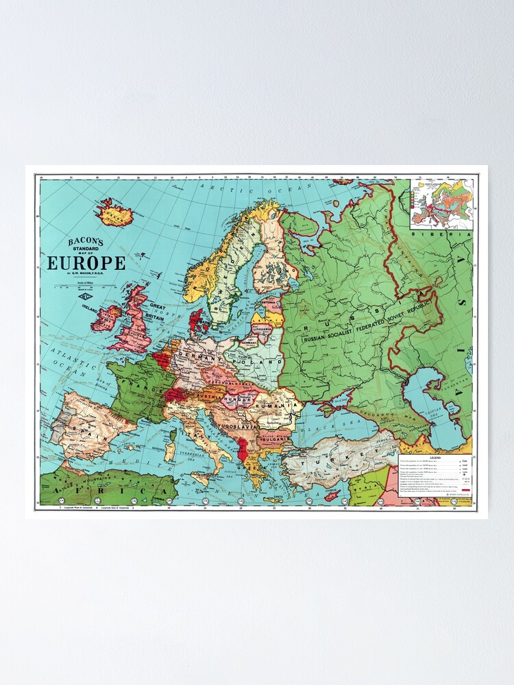 "1925 Vintage map of Europe" Poster by gin-nek-shop | Redbubble