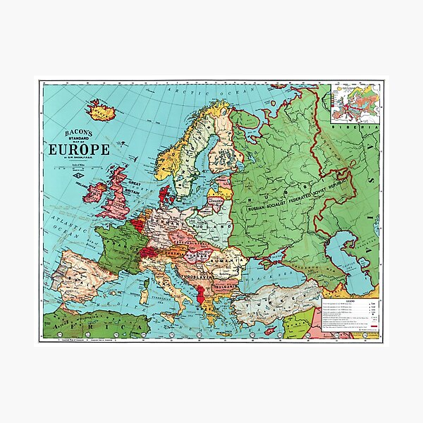 "1925 Vintage map of Europe" Photographic Print for Sale by gin-nek ...