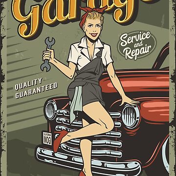 "Vintage Garage Pinup Girl" Sticker for Sale by Vector Scout | Redbubble