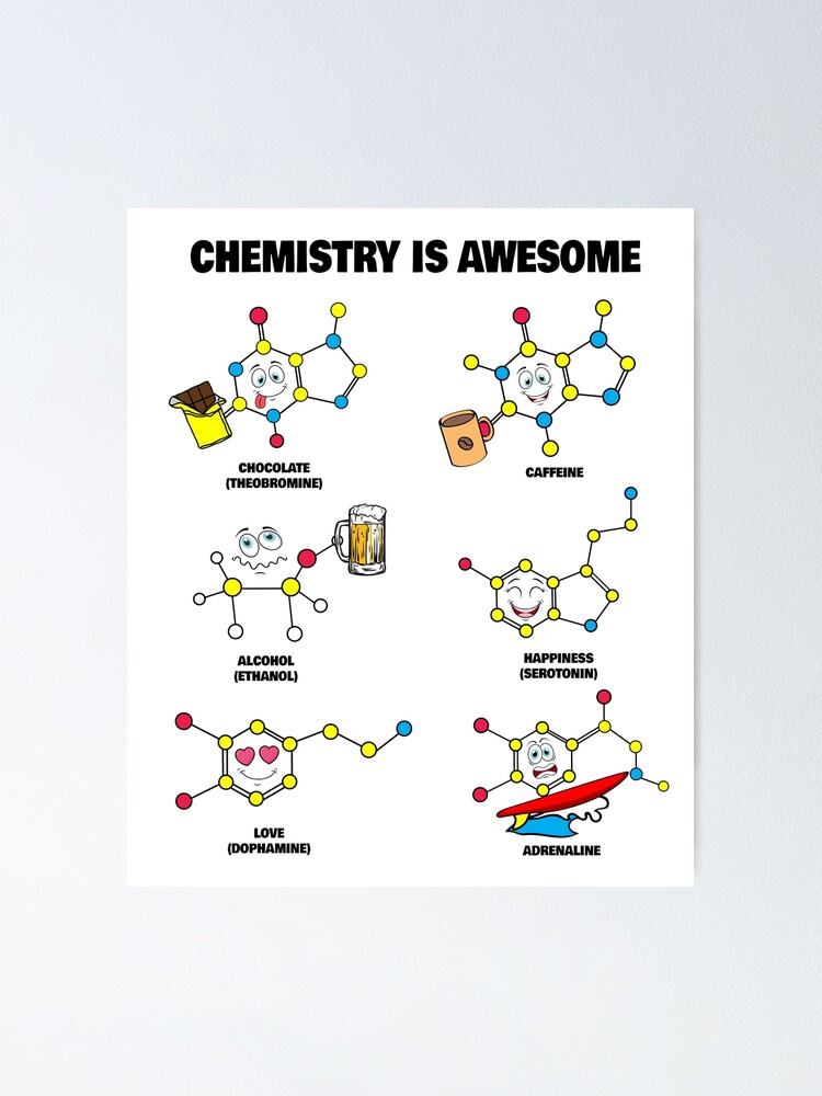 Póster «La química es asombrosa. Divertido estampado de moléculas de ...