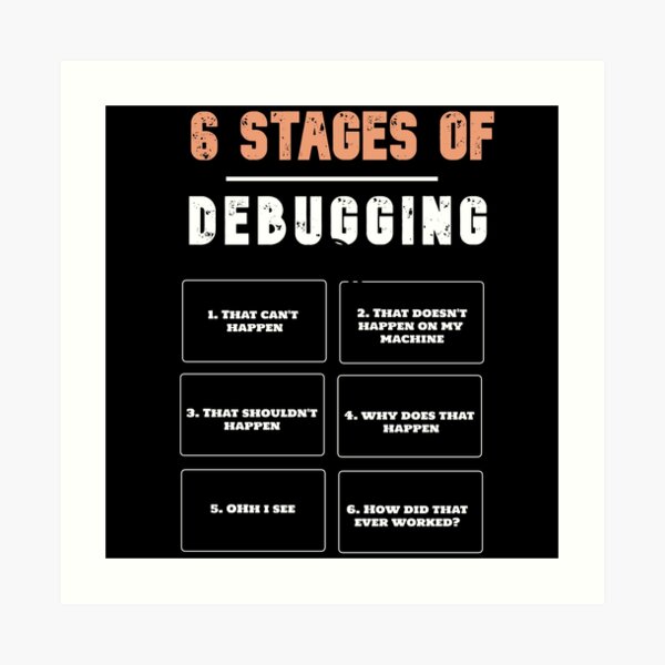 "The 6 stages of Debugging" Art Print for Sale by Shenuka93 | Redbubble