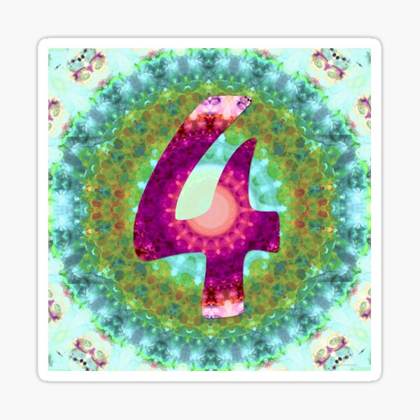 "Colorful Green and Burgundy Lucky Number Four 4 Mandala Art" Sticker ...