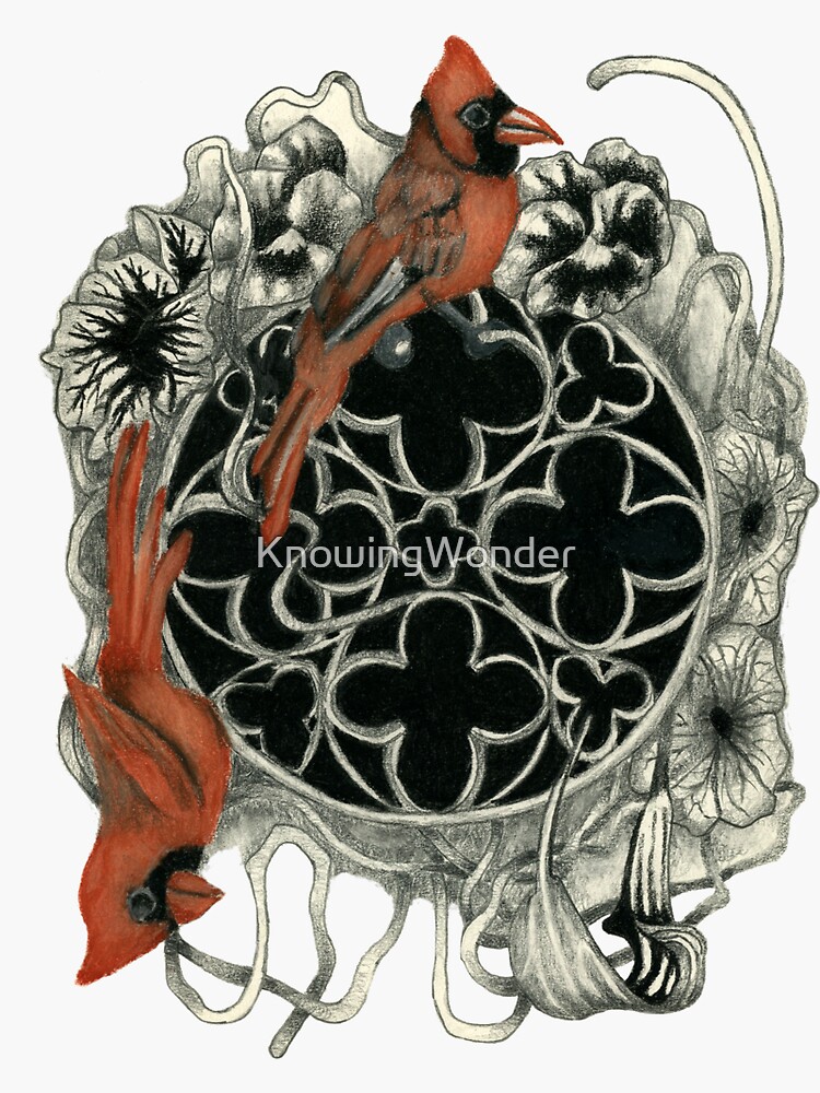 "Cardinals, gothic window, and glowers" Sticker for Sale by ...