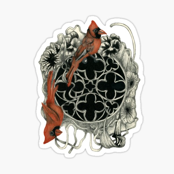 "Cardinals, gothic window, and glowers" Sticker for Sale by ...