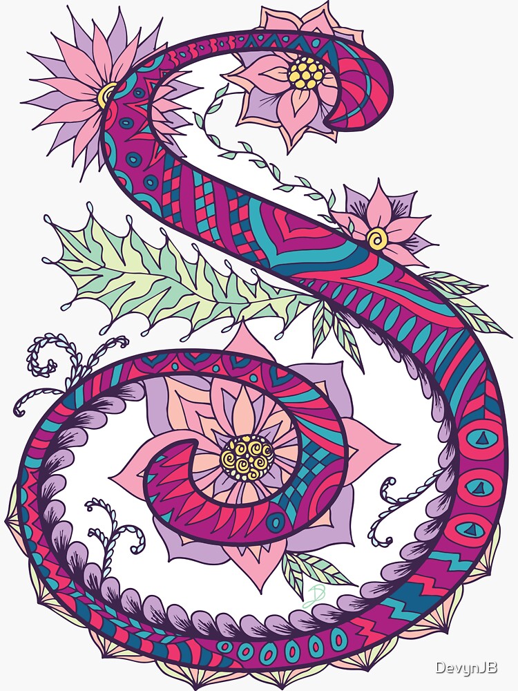 "Fancy Floral Monogram Letter S" Sticker by DevynJB | Redbubble