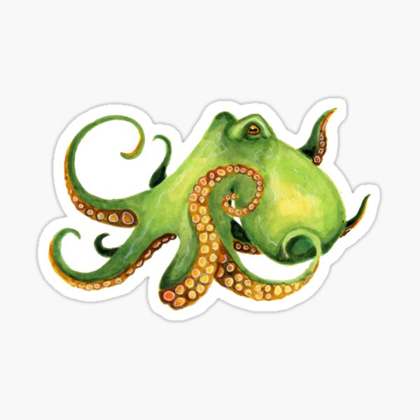 "Green Octopus Ink Painting" Sticker by VivianRosalee | Redbubble
