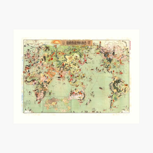 "1924 Vintage Japanese World Map" Art Print for Sale by gin-nek-shop ...