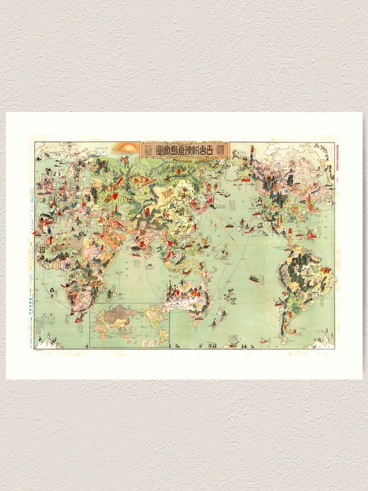 "1924 Vintage Japanese World Map" Art Print for Sale by gin-nek-shop ...