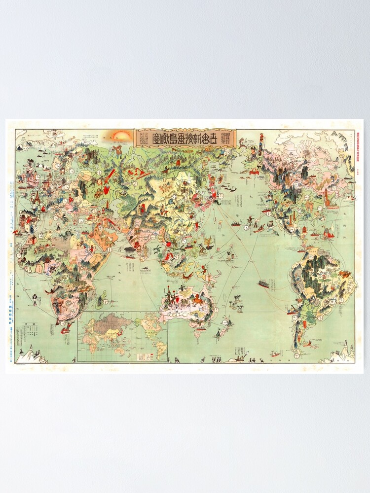 "1924 Vintage Japanese World Map" Poster for Sale by Gin Neko | Redbubble