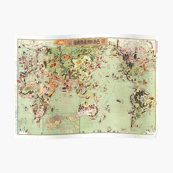 "1924 Vintage Japanese World Map" Poster for Sale by gin-nek-shop ...