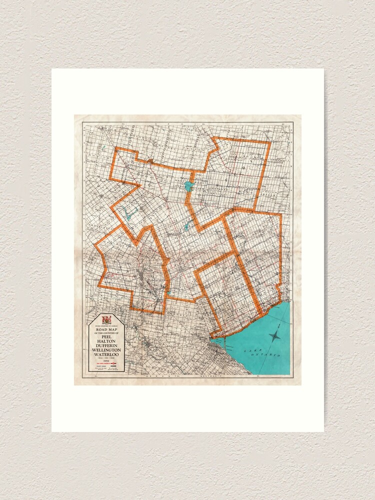 "1959 Vintage Map of the Counties of Peel, Halton, Dufferin, Wellington ...