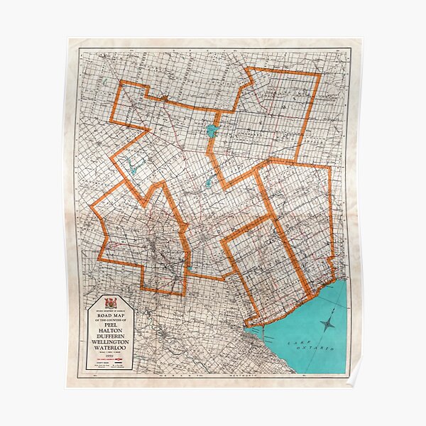 "1959 Vintage Map of the Counties of Peel, Halton, Dufferin, Wellington ...