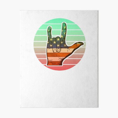 "Sunset Stylish ASL Love symbol with American flag" Art Board Print by ...