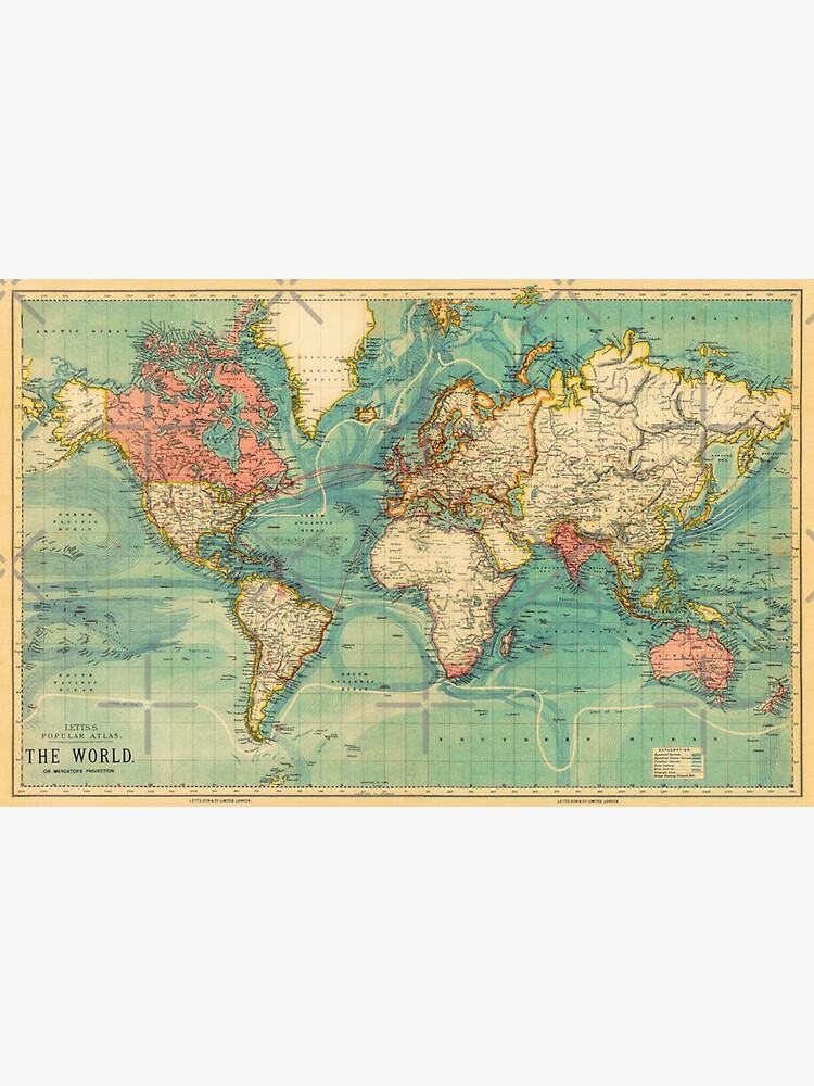 "Vintage Map of The World 1883" Sticker for Sale by kookakate | Redbubble