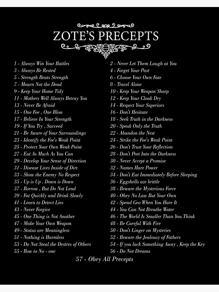 "The 57 Precepts Of Zote" Poster for Sale by Nbfstore | Redbubble