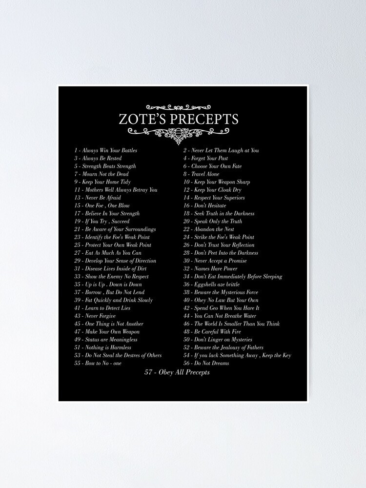 "The 57 Precepts Of Zote" Poster for Sale by Nbfstore | Redbubble