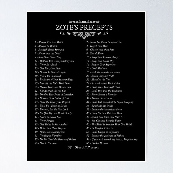 "The 57 Precepts Of Zote" Poster for Sale by Nbfstore | Redbubble