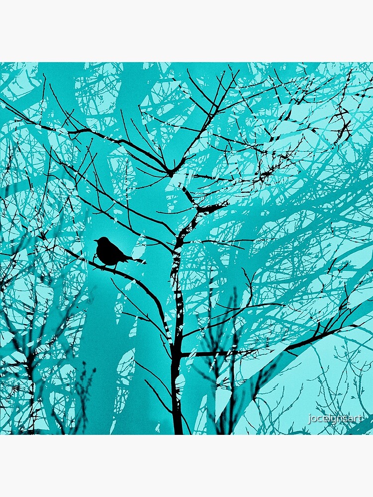 "Teal Blue Green Mockingbird in Tree Silhouette" Poster for Sale by ...