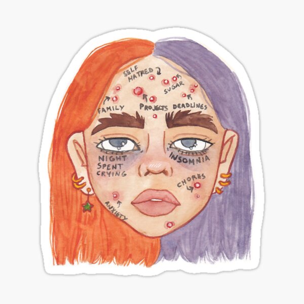 "Watercolor stressed girl face" Sticker for Sale by cyelpeach | Redbubble