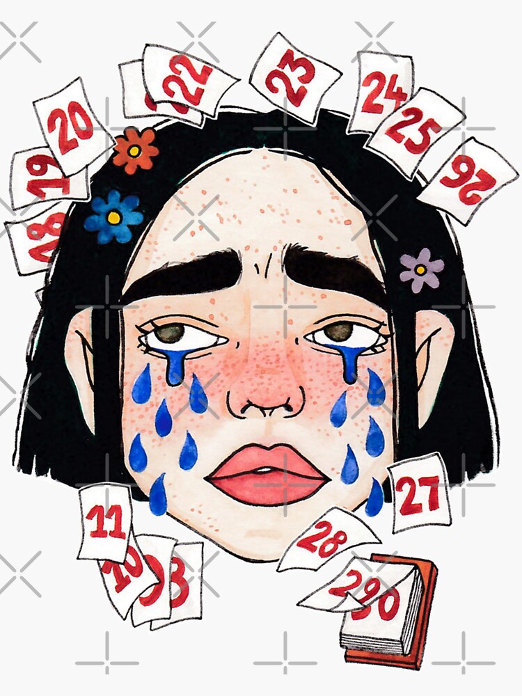 "Sticker or pin watercolor sad girl face calendar pages" Sticker for ...