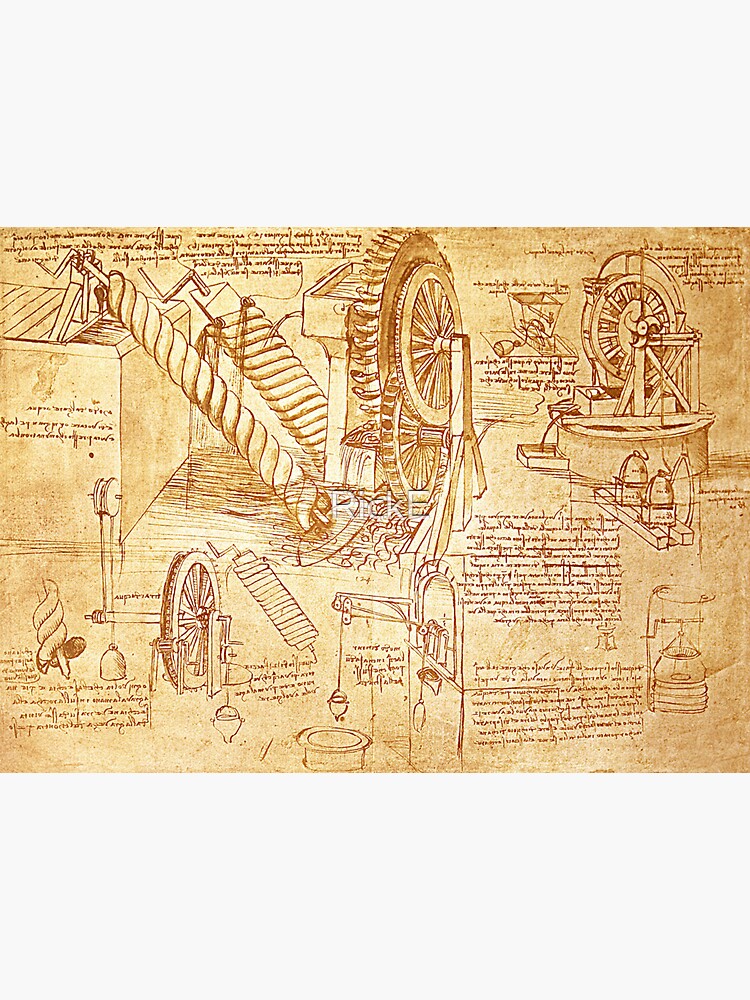 "Leonardo Da Vinci Inventions - Vintage Art" Sticker for Sale by RickE ...