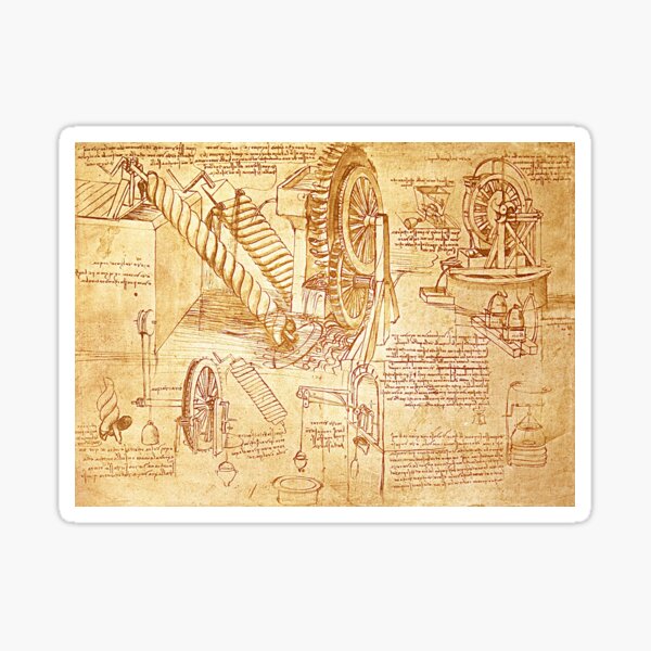 "Leonardo Da Vinci Inventions - Vintage Art" Sticker for Sale by RickE ...