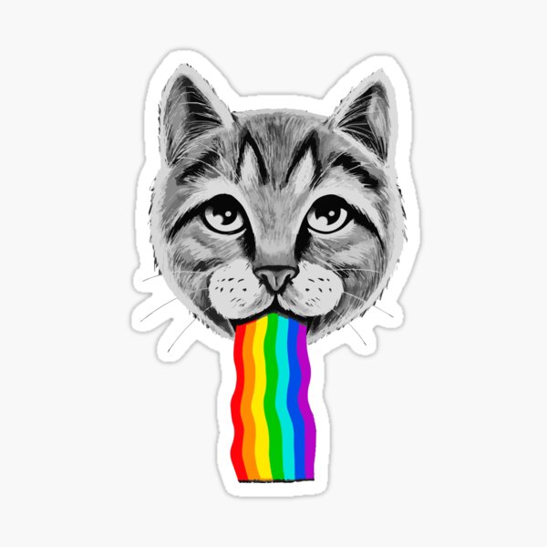 "cat vomiting rainbow" Sticker by luanazevedo | Redbubble