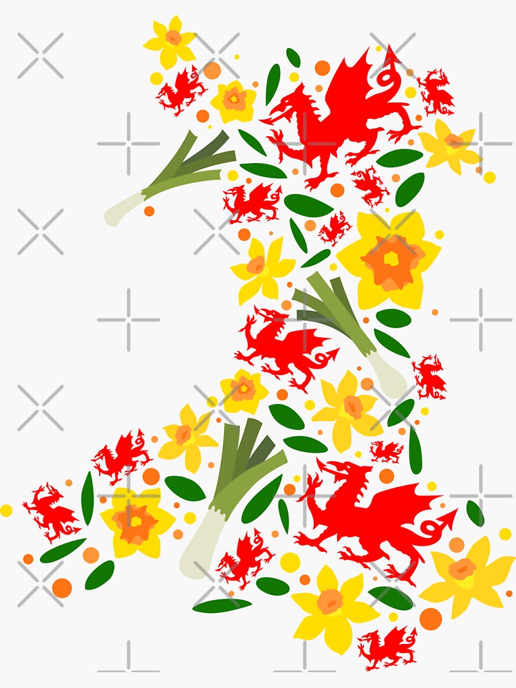 Dragon Daffodils Wales Map Welsh Dragon Daffodils Leeks Cymru St