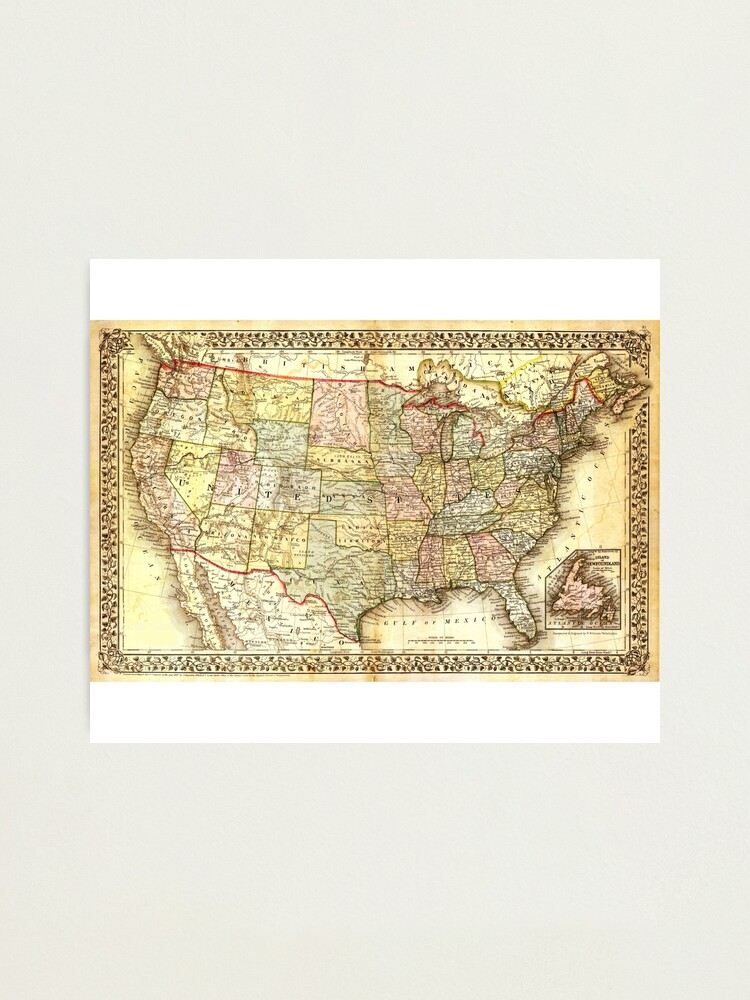 Lámina fotográfica «Antiguo mapa de Estados Unidos vintage de los ...