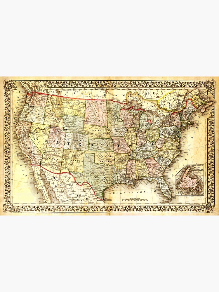 Pegatina «Antiguo mapa de Estados Unidos vintage de los cincuenta ...