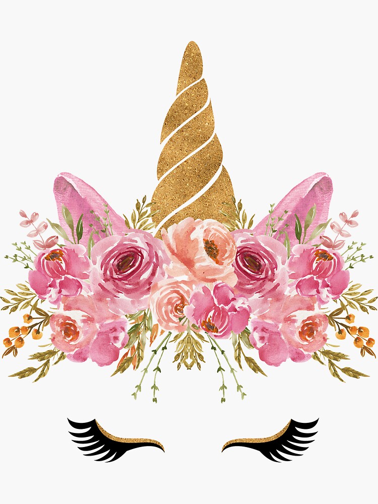 "Unicorn Head Pretty Rose Flowers Horn " Sticker for Sale by ...