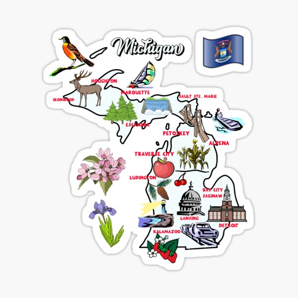 "Hand Drawn Illustration of Michigan state Map with Tourist ...