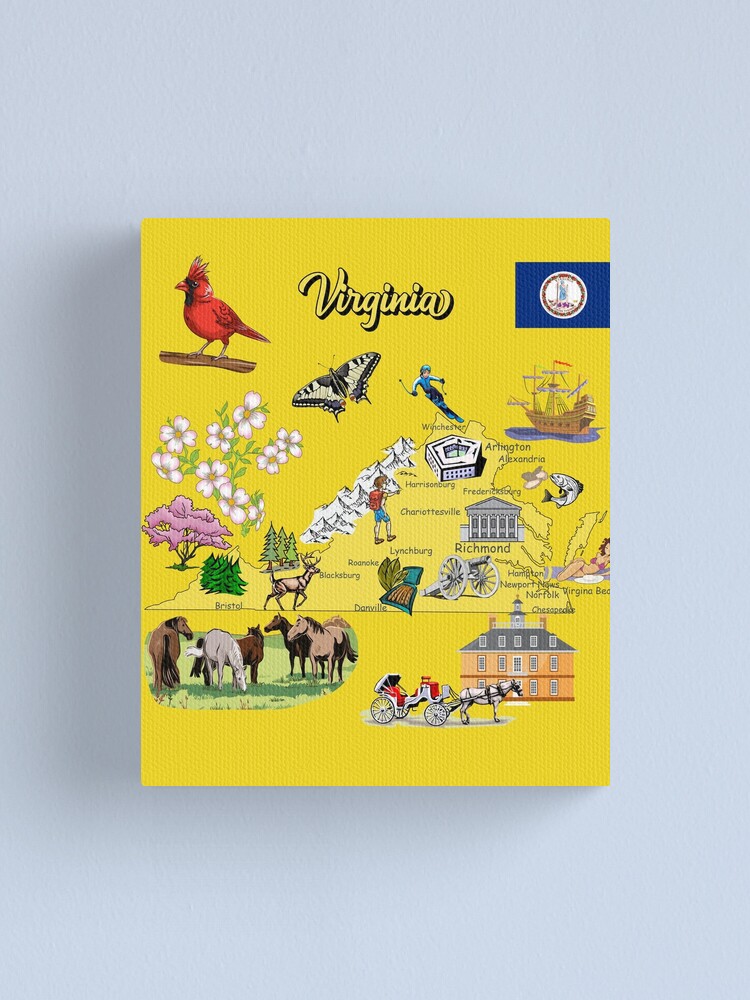 "Virginia state tourist map with landmarks, flag and famous symbols ...