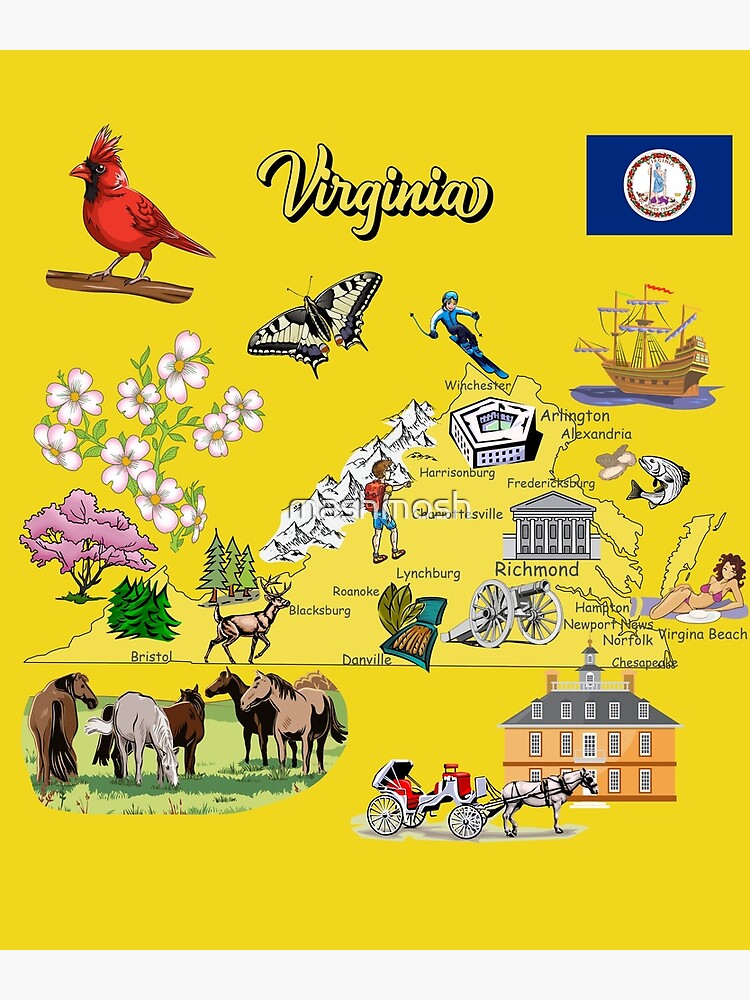Virginia State Symbols List Virginia State Tourist Map With Landmarks,