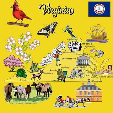 "Virginia state tourist map with landmarks, flag and famous symbols ...
