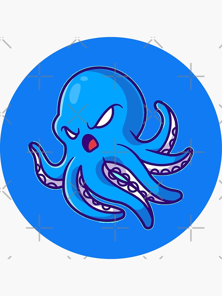 "Blue Angry Octopus Sea Animals Blue Cute Sea Life Lover Gift" Sticker ...