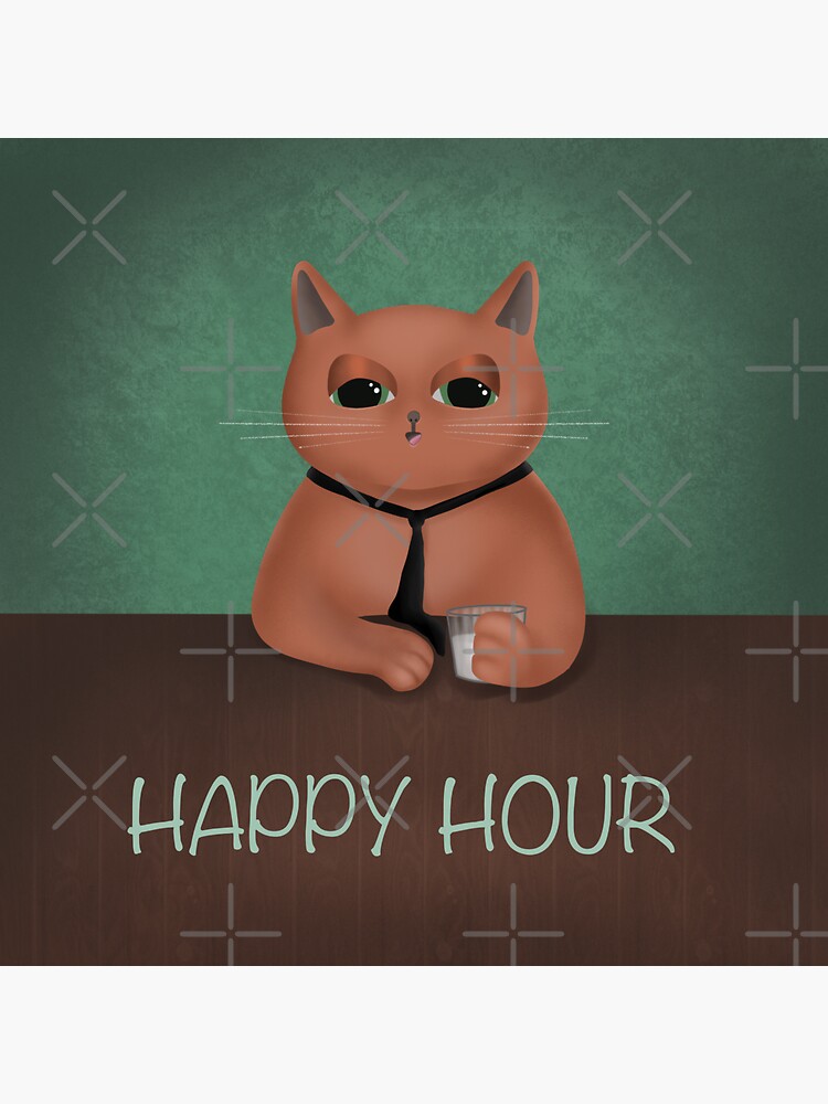 "Happy Hour Cat" Sticker for Sale by NadjaNovali | Redbubble