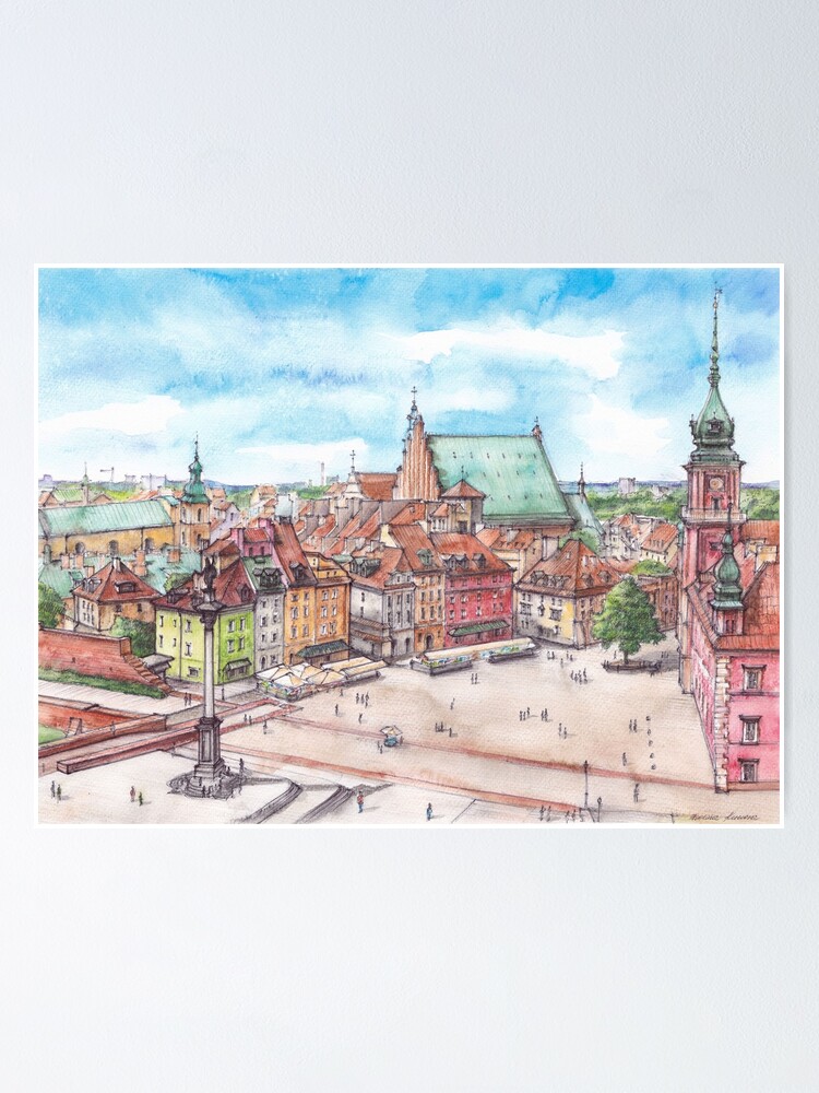 Póster «Casco antiguo de Varsovia - vista aérea - ilustración en tinta y acuarela» de Art-By ...