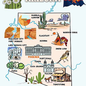 "Hand Drawn Illustration of Arizona state Map with Tourist Destinations ...