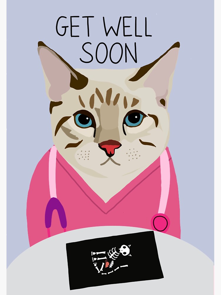 "Get Well Soon Cat" Sticker for Sale by ArtByAnyaR | Redbubble