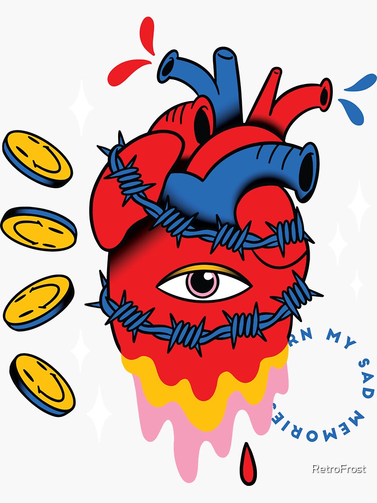 "Trippy heart tattoo" Sticker by RetroFrost | Redbubble