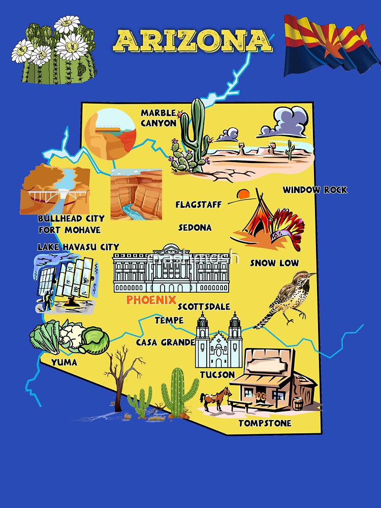 Mapa De Arizona Con Las Principales Ciudades Topografía Aislada De