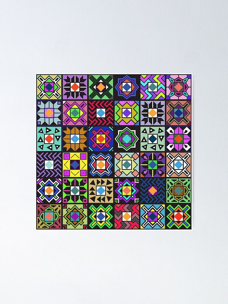 Póster «Patrón de bloques de color loco de la década de 1980, patrón de ...