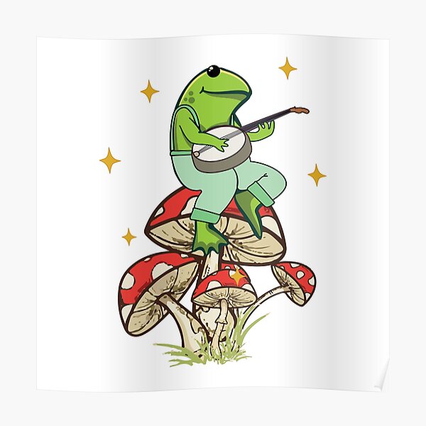 "Vintage Frog Playing Banjo Sitting On Toadstool Mushrooms" Poster for ...