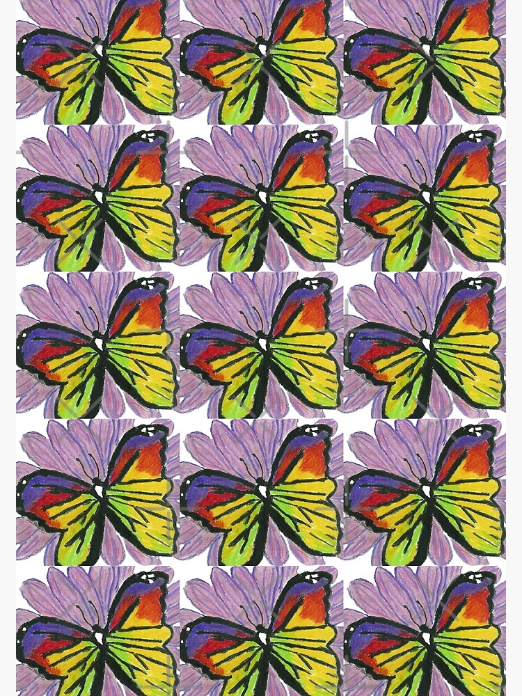 "Butterfly on a Flower Oil Pastel Drawing, Flutterfly" Photographic ...
