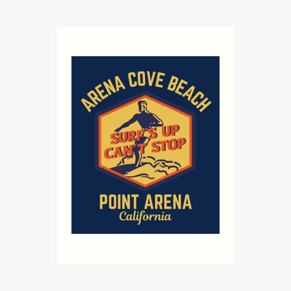 "Retro Arena Cove Beach, Point Arena, California, Gold Text- Retro ...