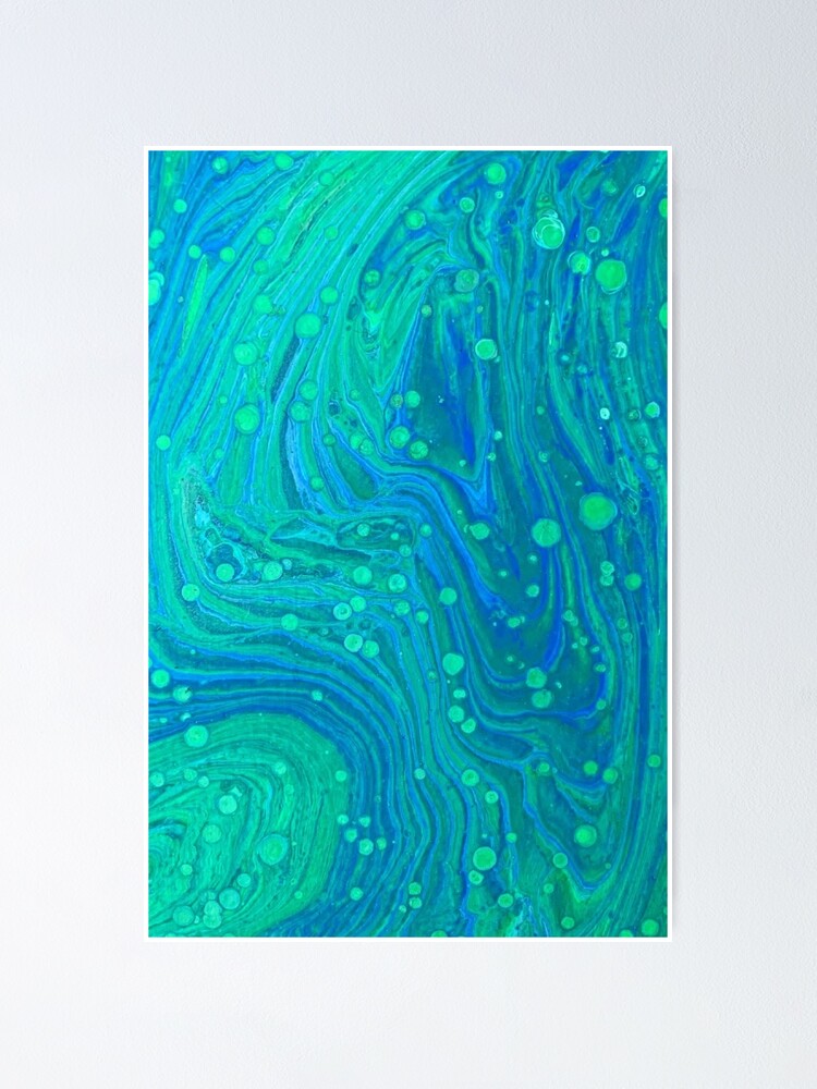 "Alien Whirlpool blue green acrylic paint pour painting ocean sea art ...