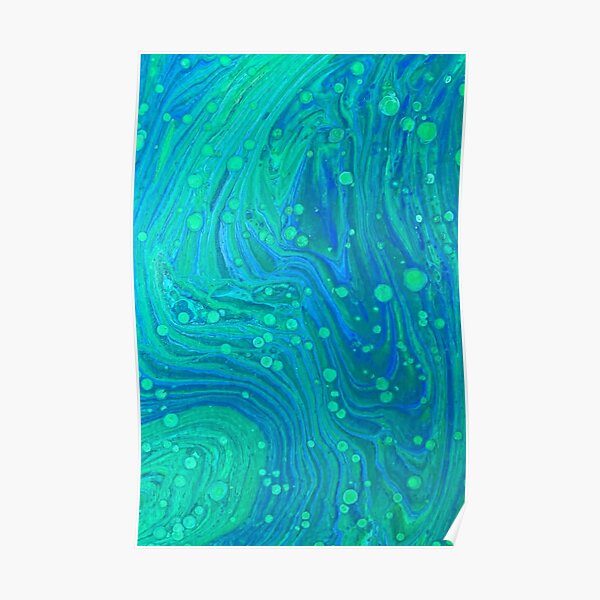 "Alien Whirlpool blue green acrylic paint pour painting ocean sea art ...